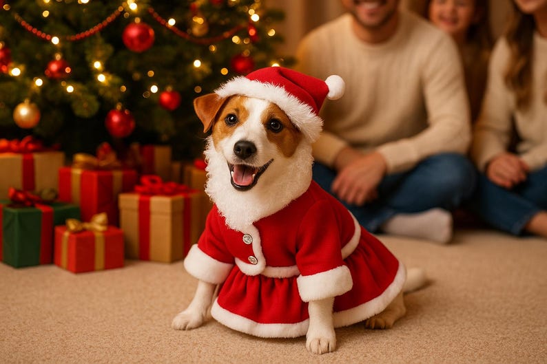 Christmas Pet Santa Costume | Fleece Holiday Outfit for Small Dogs ...