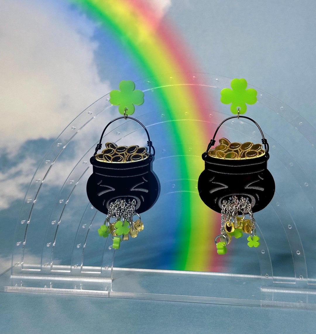 Pot of Gold Puke St Patrick’s Day Acrylic Earring / Brooch - Etsy