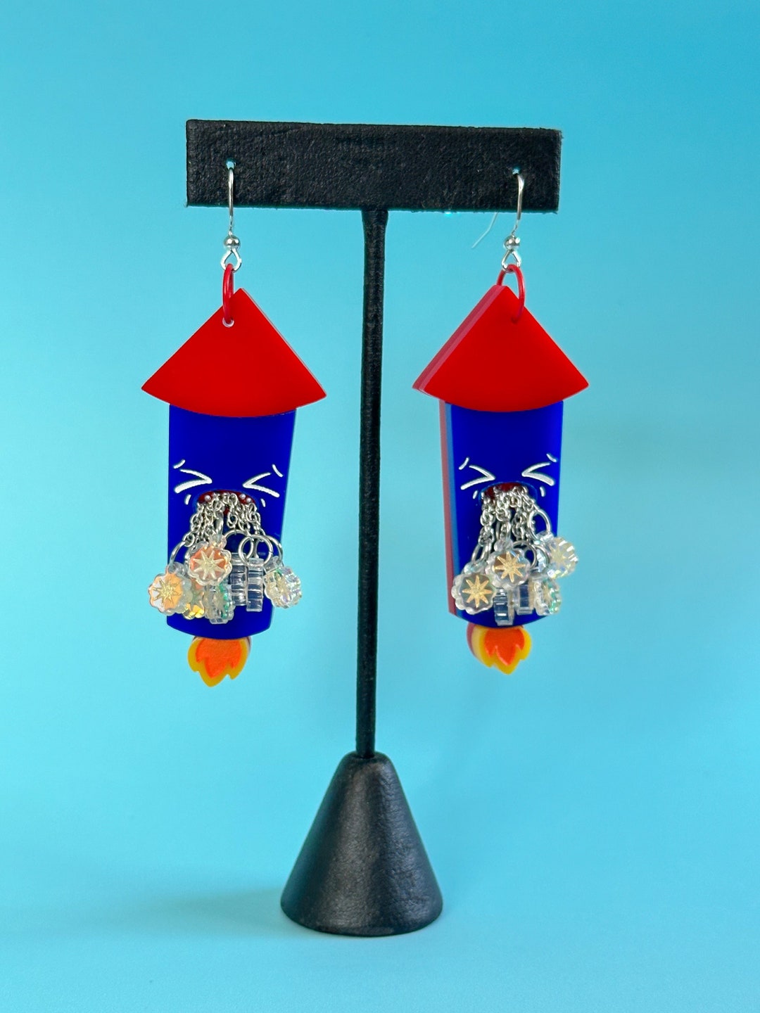 Red White and Spew Firework Puke Acrylic Earrings - Etsy