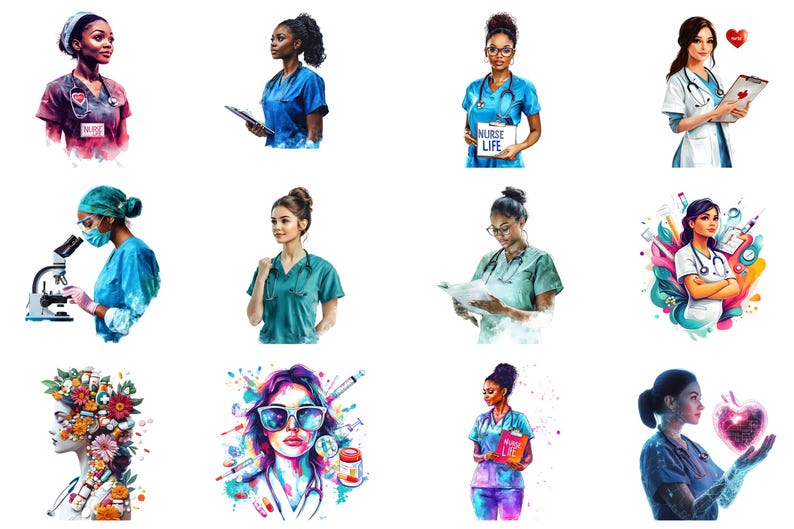 Diverse Nurse Clipart Bundle | Watercolor Healthcare Hero Pngs - Etsy