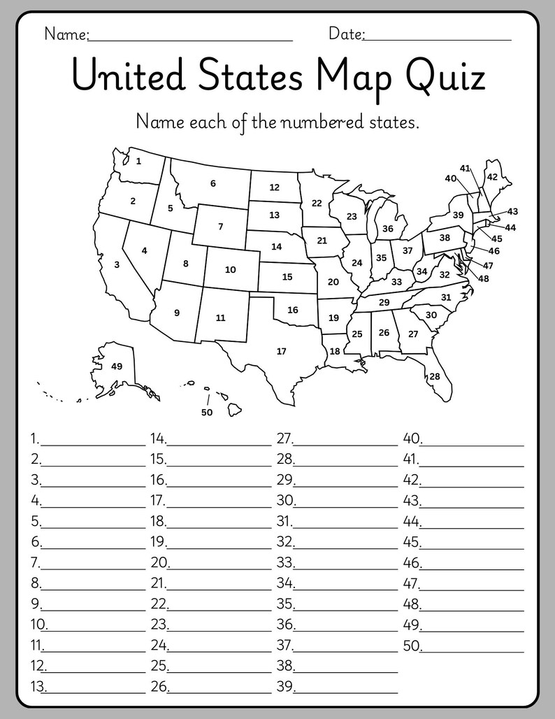 Interactive USA Map Quiz | Educational Printable Game | Fun Learning ...