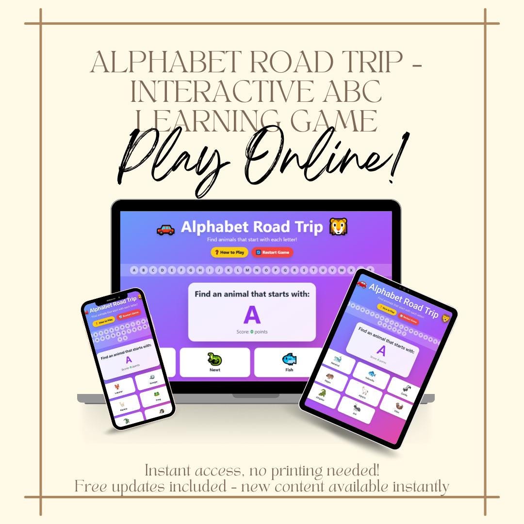 Interactive ABC Learning Game: Alphabet Road Trip (online) - Etsy