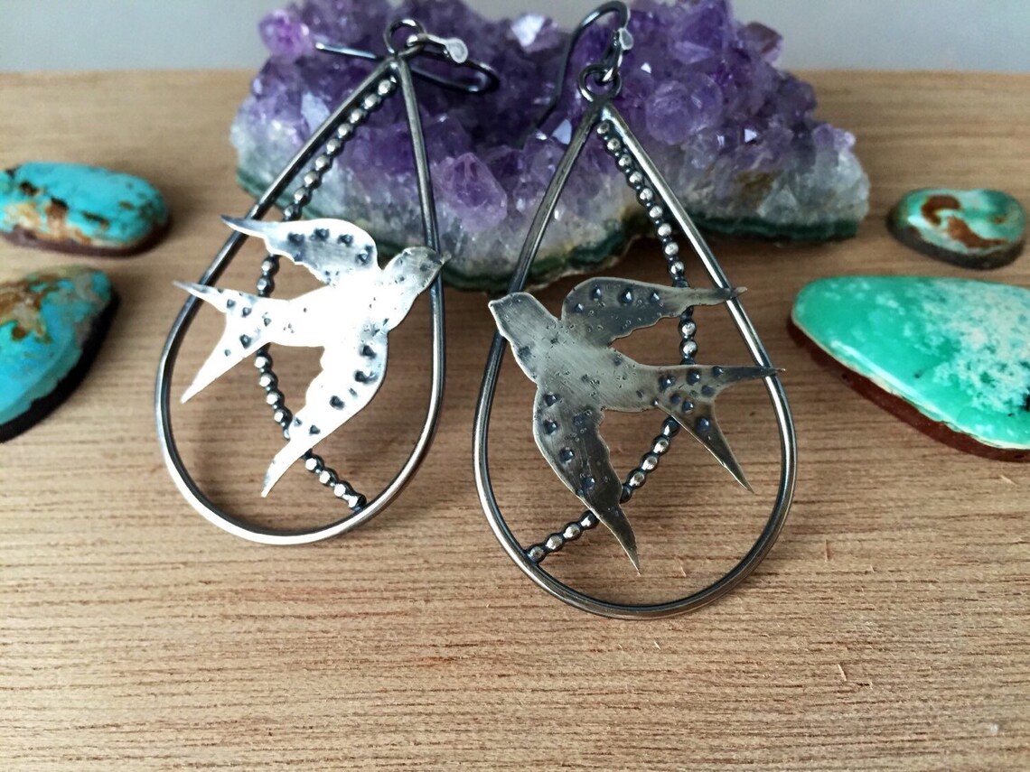 Sparrow Sterling Silver Earrings, Bird Earrings, Dangle Silver Earrings ...