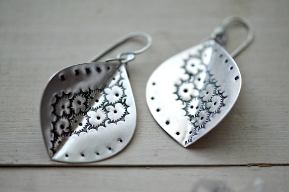 Large Dangle Earrings Silver Stamped Earrings T For Etsy