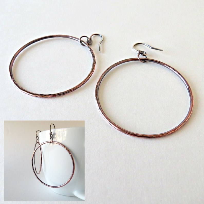 Hammered Copper Hoops Copper Earrings Hoop Earrings Copper Etsy