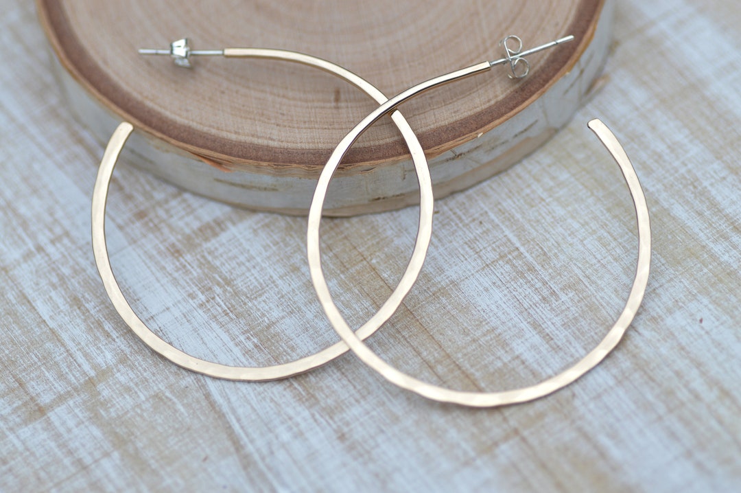 Large Hammered Gold Hoop Earrings, 2 Inch Hoops, 14k Gold Filled Wire ...