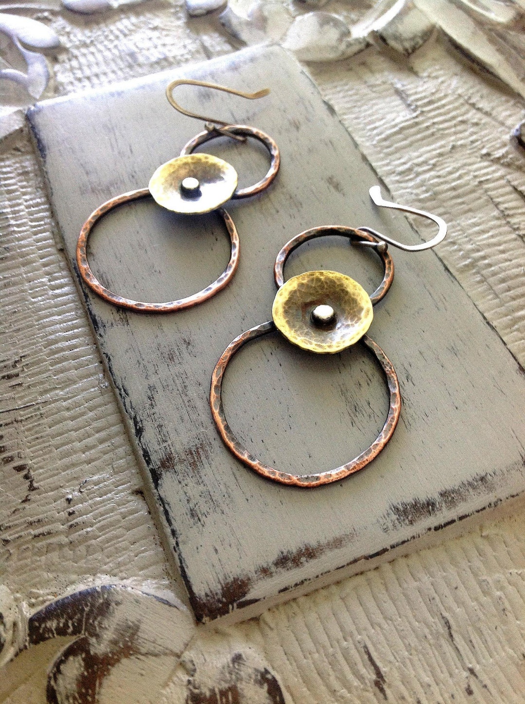 Oxidized Copper Brass Hoop Earrings, Rustic Mixed Metal Jewelry - Etsy