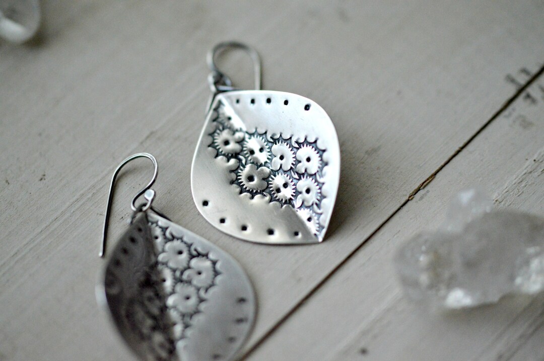 Large Dangle Earrings-silver Stamped Earrings-gift for Her-artisan ...