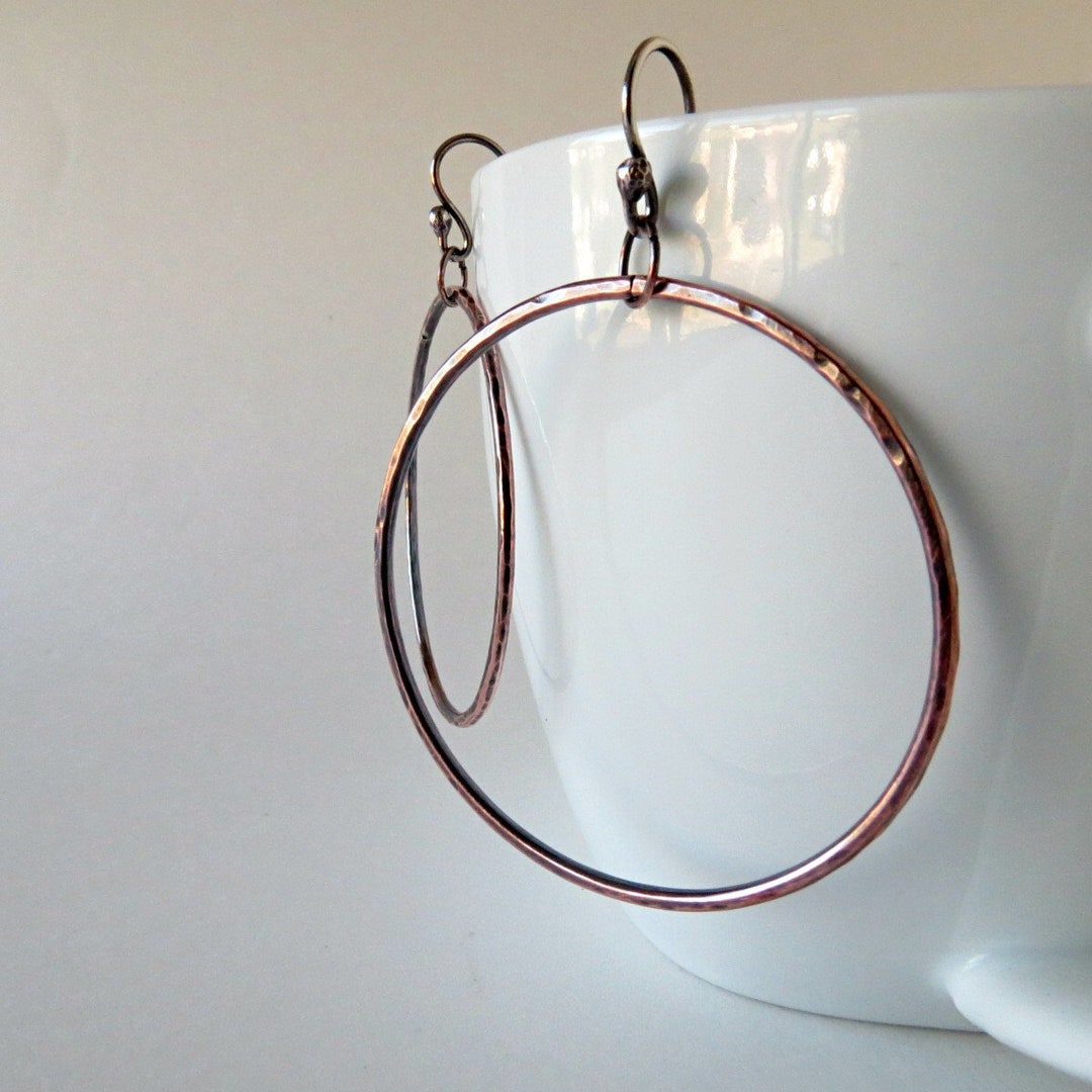 Hammered Copper Hoops, Copper Earrings, Hoop Earrings, Copper Jewelry ...