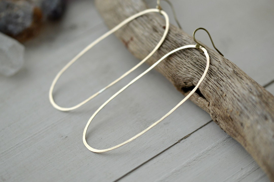 Oval Brass Hoops, Modern Hoop Earrings, Brass Jewelry, Handmade Hoops ...