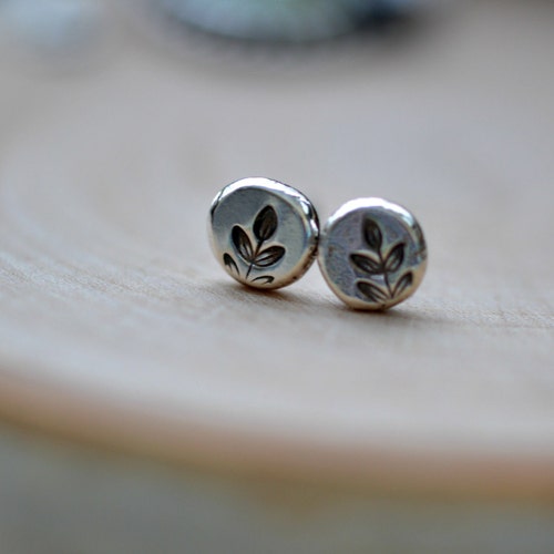 Small Silver Studs Stud Earrings Leaf Earrings Stamped - Etsy