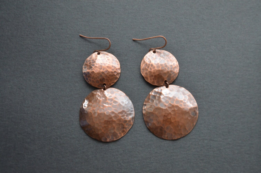 Modern Copper Earrings,hammered Copper Earrings, Copper Jewelry, Large ...