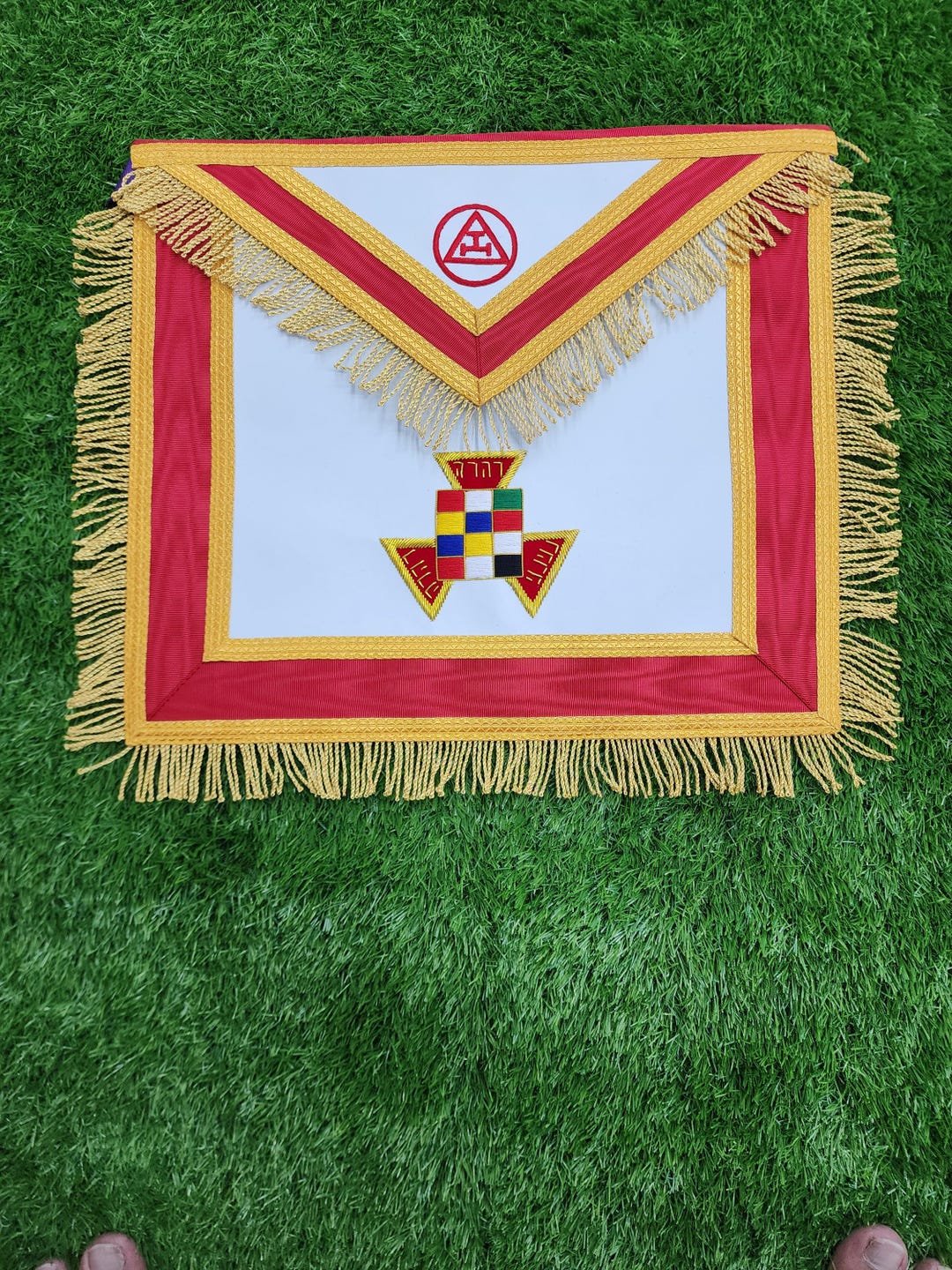 Handmade Masonic Royal Arch Apron: Red Velvet, Gold Embroidery & Fringe ...