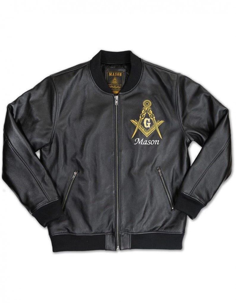 Limited Edition Masonic Faux Leather Bomber Jacket – Handmade, Gold ...
