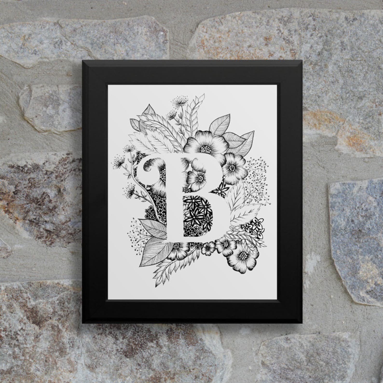 Letter B Print - Alphabet, Calligraphy, Typography, Monogram, Flowers ...