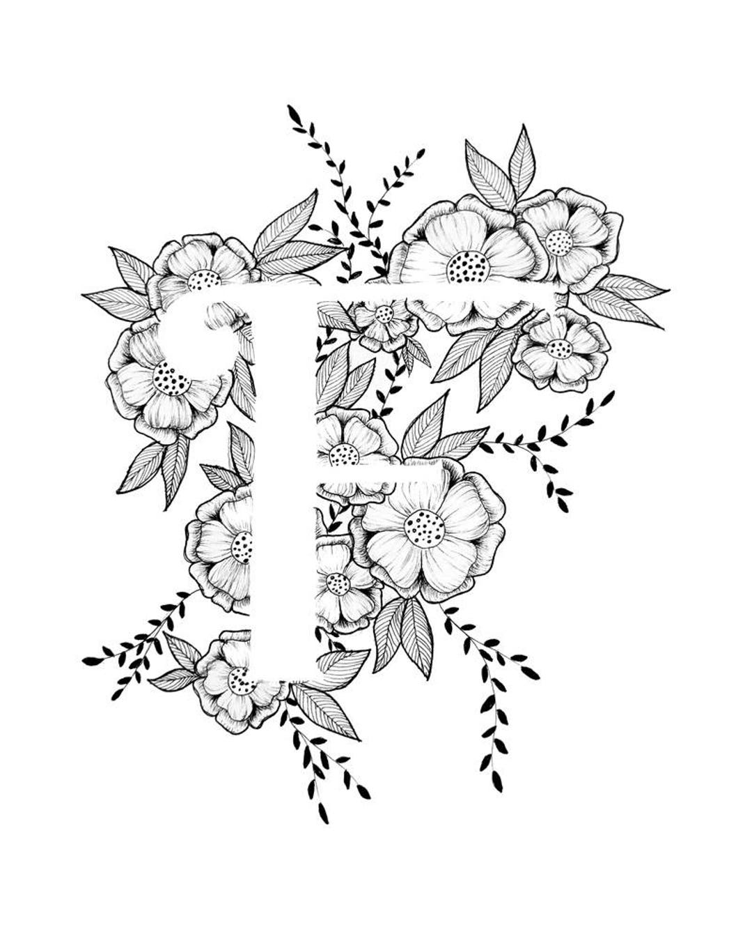 Letter F Print - Alphabet, Calligraphy, Typography, Monogram, Flowers ...