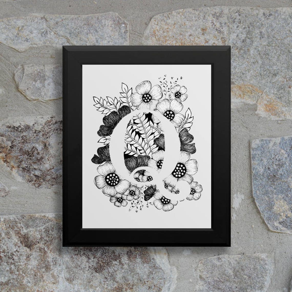 Letter Q Print - Alphabet, Calligraphy, Typography, Monogram, Flowers ...