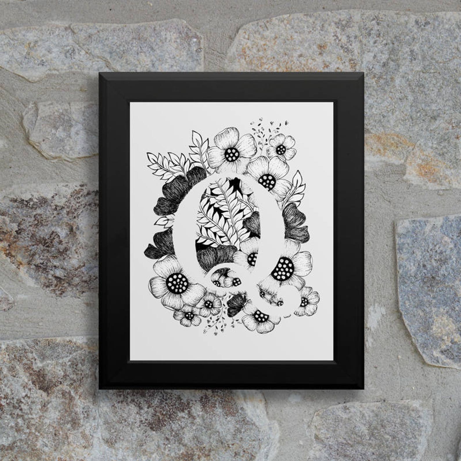 Letter Q Print - Alphabet, Calligraphy, Typography, Monogram, Flowers ...