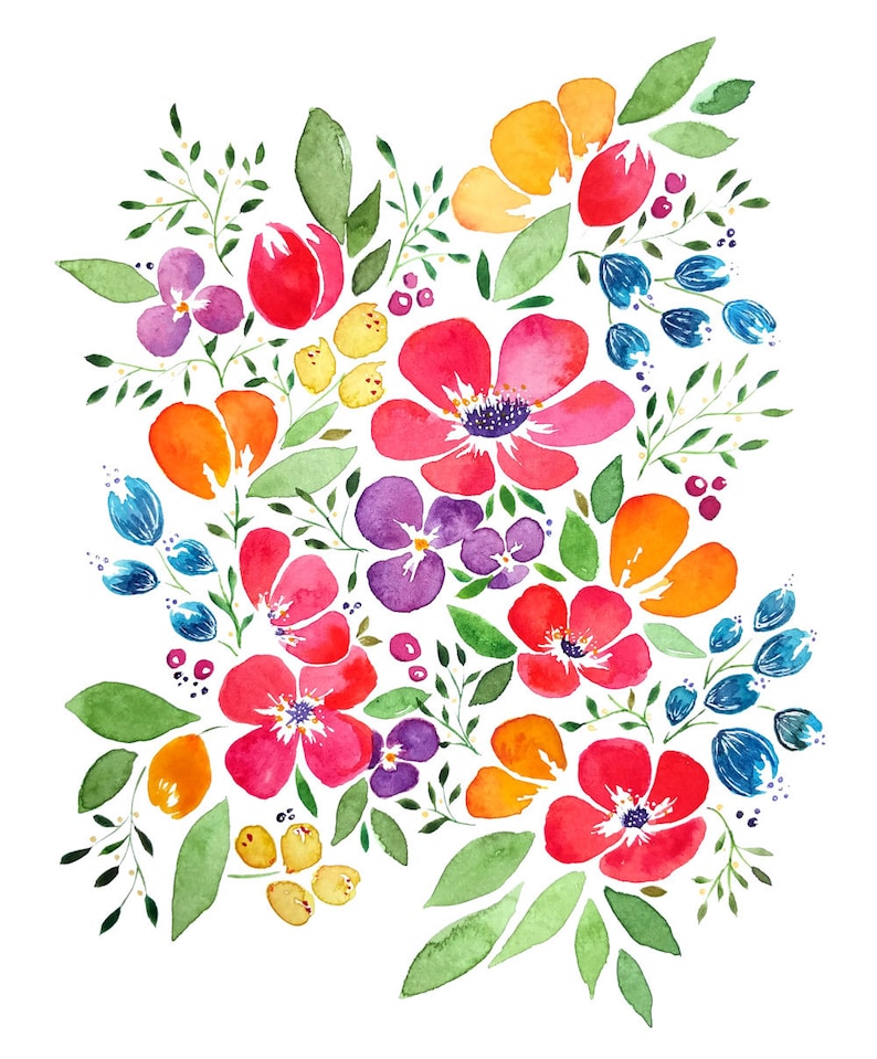 Whimsical Flowers Watercolour Painting Pink and Purple Art - Etsy