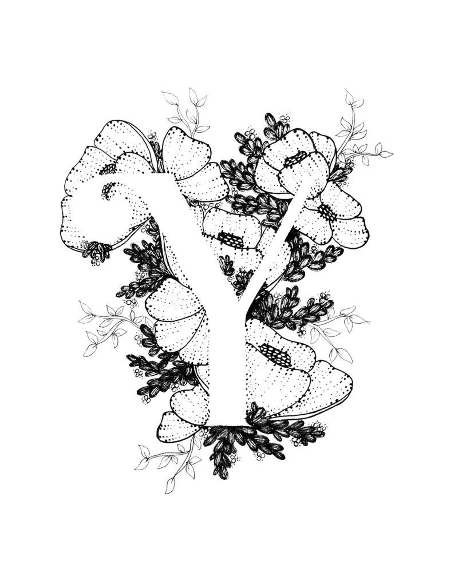 Letter Y Print - Alphabet, Calligraphy, Typography, Monogram, Flowers ...
