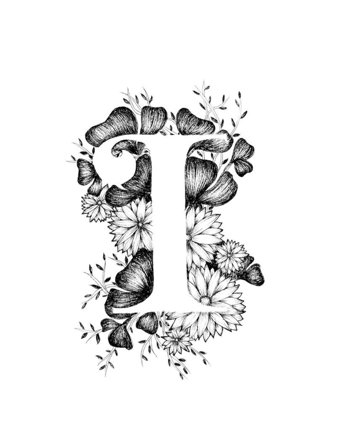 Letter I Print - Alphabet, Calligraphy, Typography, Monogram, Flowers ...
