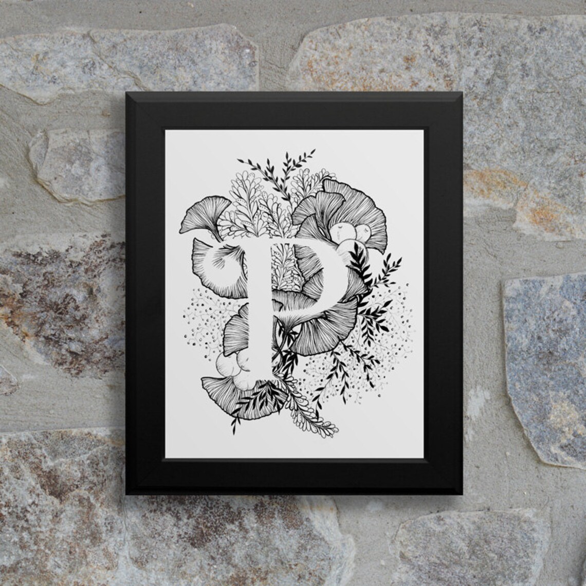 Letter P Print - Alphabet, Calligraphy, Typography, Monogram, Flowers ...