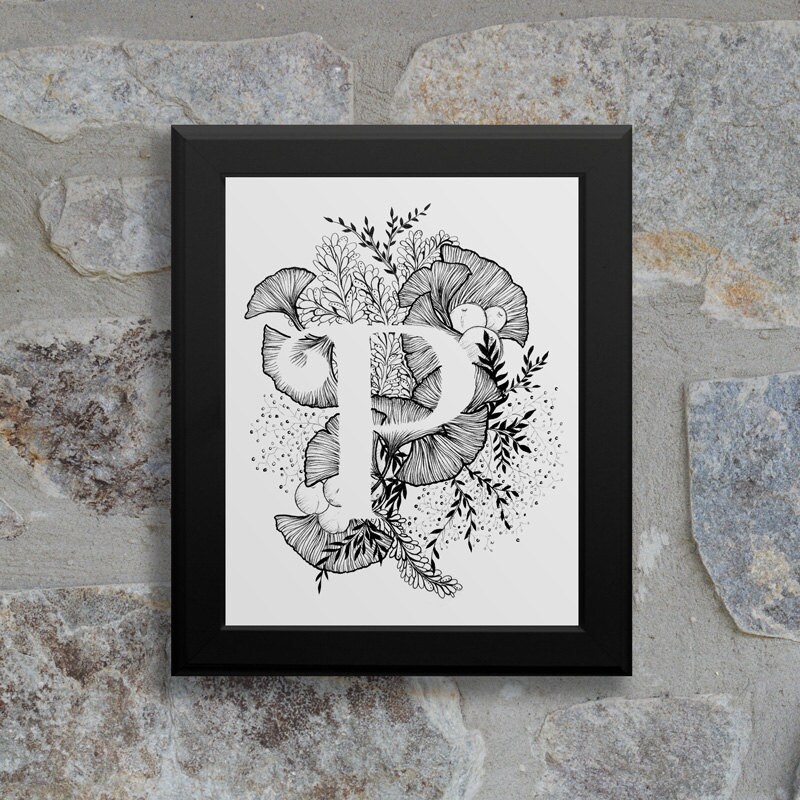 Letter P Print - Alphabet, Calligraphy, Typography, Monogram, Flowers ...