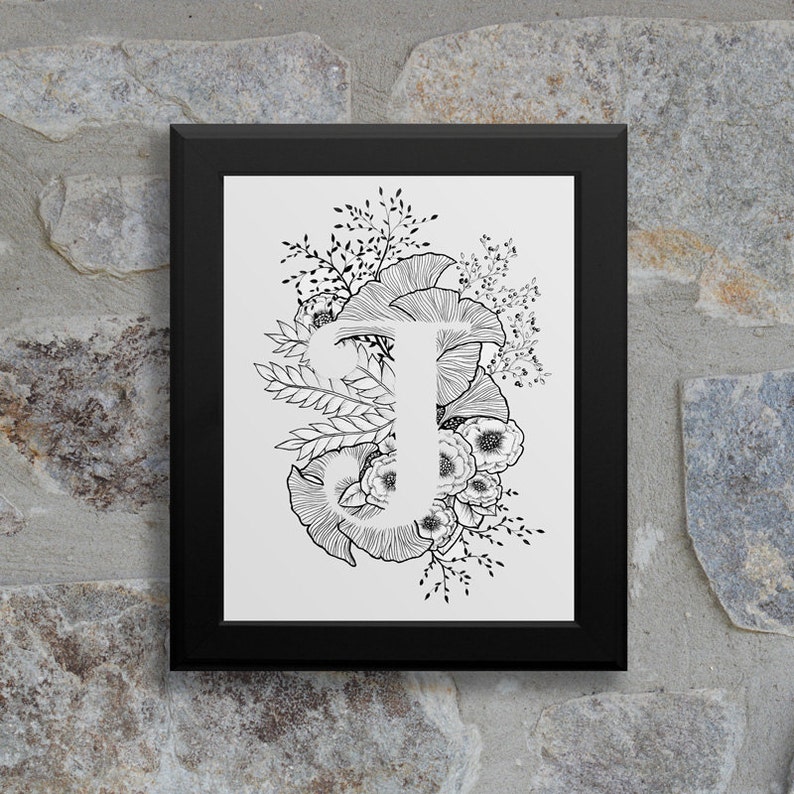 Letter J Print - Alphabet, Calligraphy, Typography, Monogram, Flowers ...