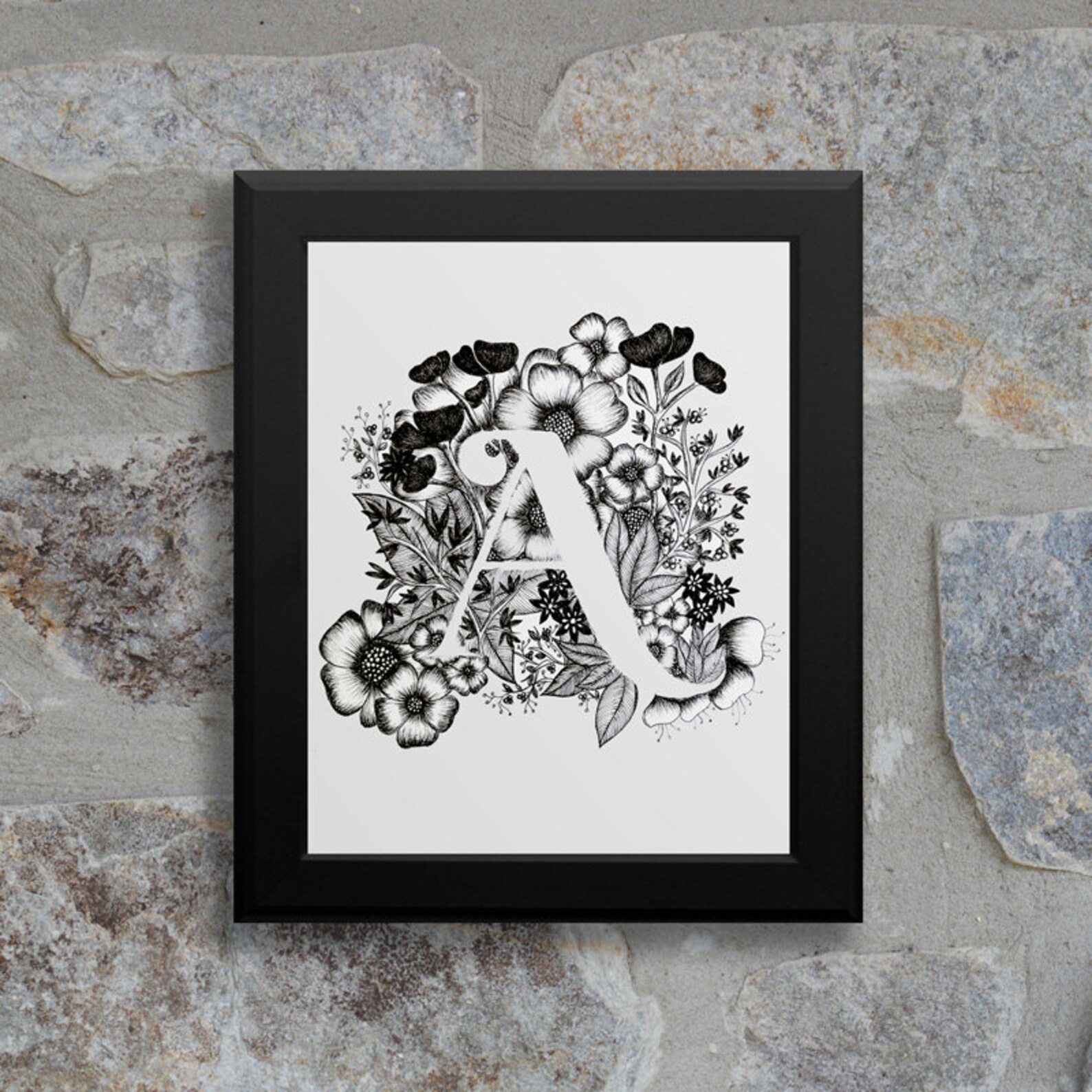 Letter A Print - Alphabet, Calligraphy, Typography, Monogram, Flowers ...