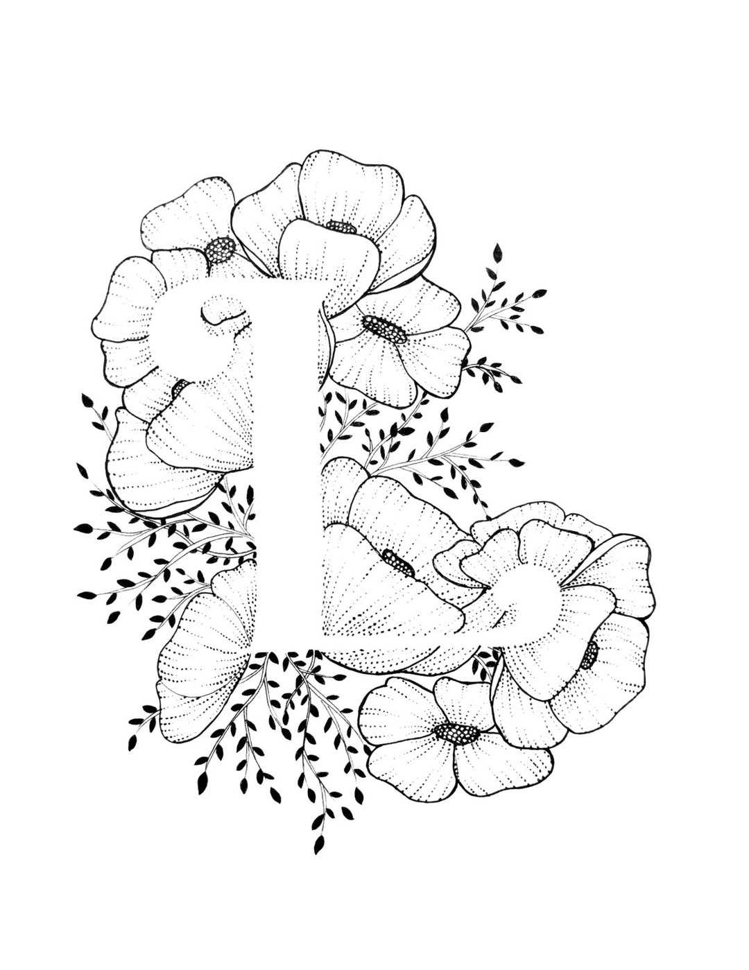 Letter L Print - Alphabet, Calligraphy, Typography, Monogram, Flowers ...