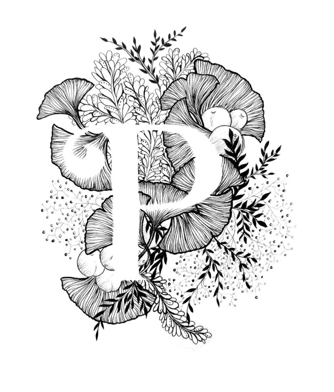 Letter P Print - Alphabet, Calligraphy, Typography, Monogram, Flowers ...