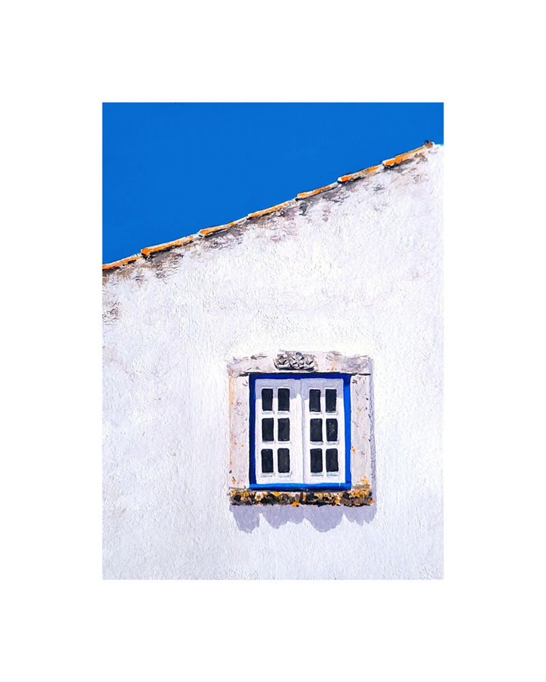 Single Window on Slanted Building, Blue Sky - Art Print, Gouache, From ...