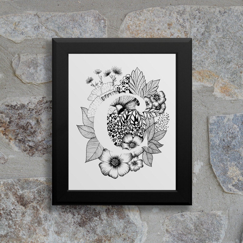 Letter C Print - Alphabet, Calligraphy, Typography, Monogram, Flowers ...