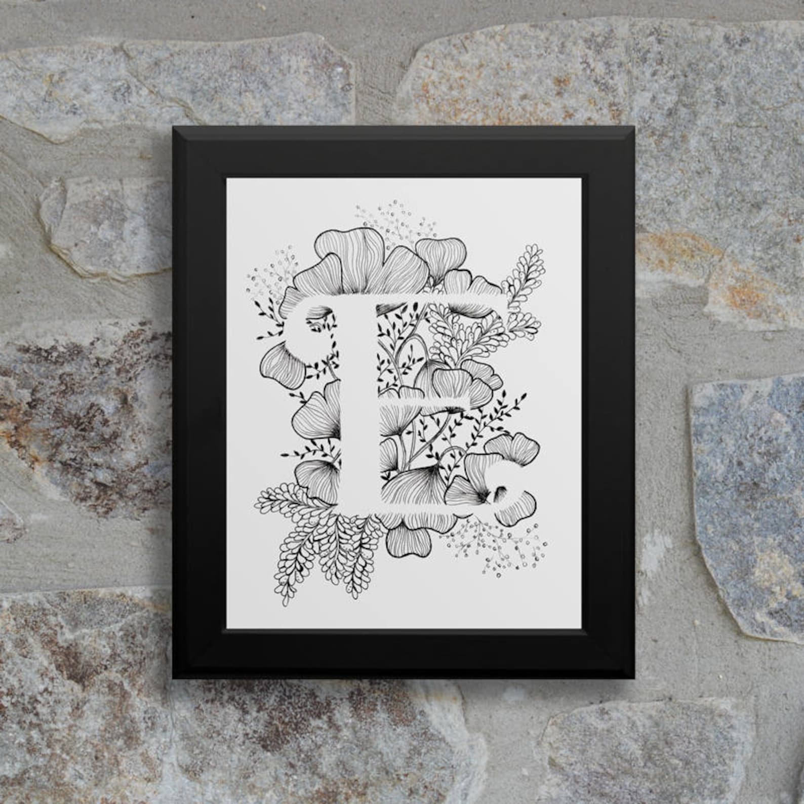Letter E Print - Alphabet, Calligraphy, Typography, Monogram, Flowers ...
