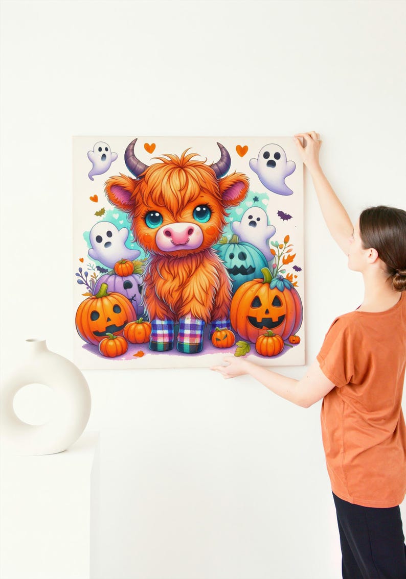 Cute Baby Highland Cow PNG Halloween Design for Tote Bag T-shirt Mug ...