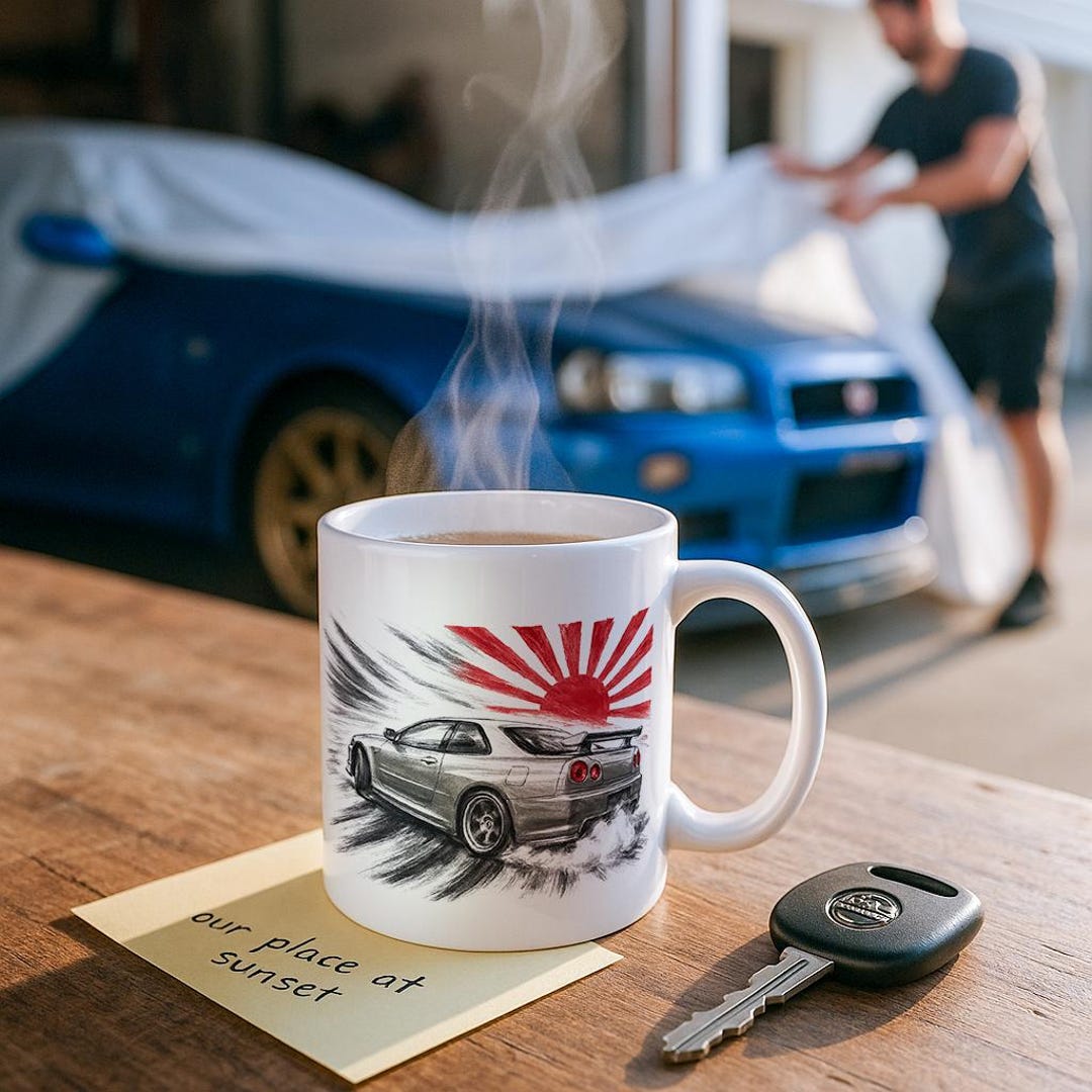 Nissan Skyline GT-R R34 JDM Mug – Japanese Sumi-e Car Art • Unique ...