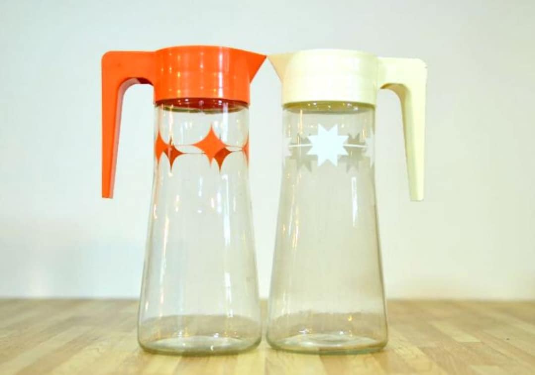 Vintage Anchor Hocking Juice Pitchers Retro Starburst Design One Orange ...