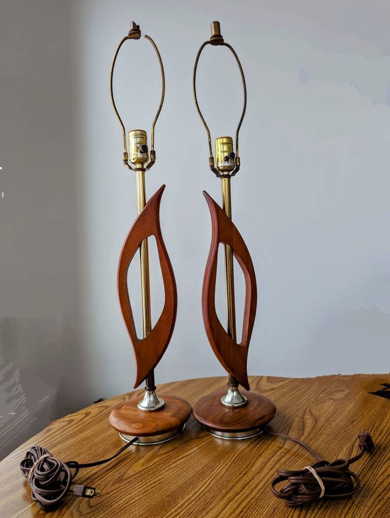 Rare Pair of Mid Century Modern Table Lamps Walnut Wood Brass Metal - Etsy