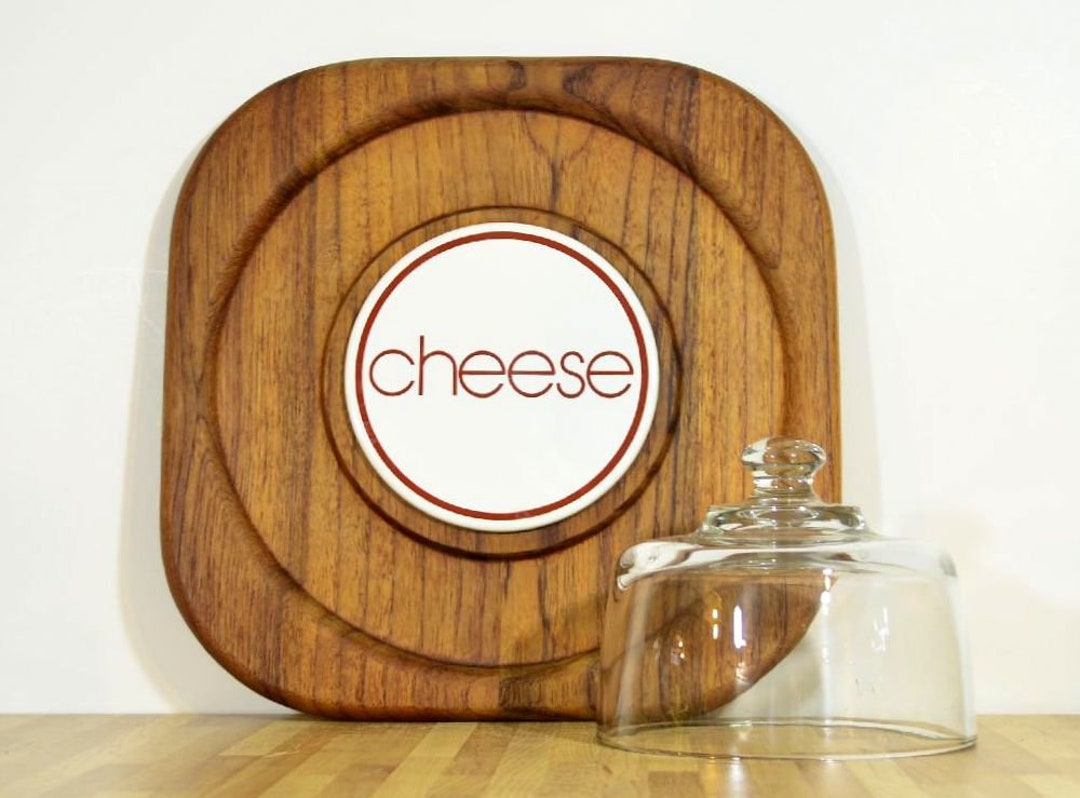 Genuine Teak Good Wood Platter and Cheese Tile With Glass Dome Lid ...