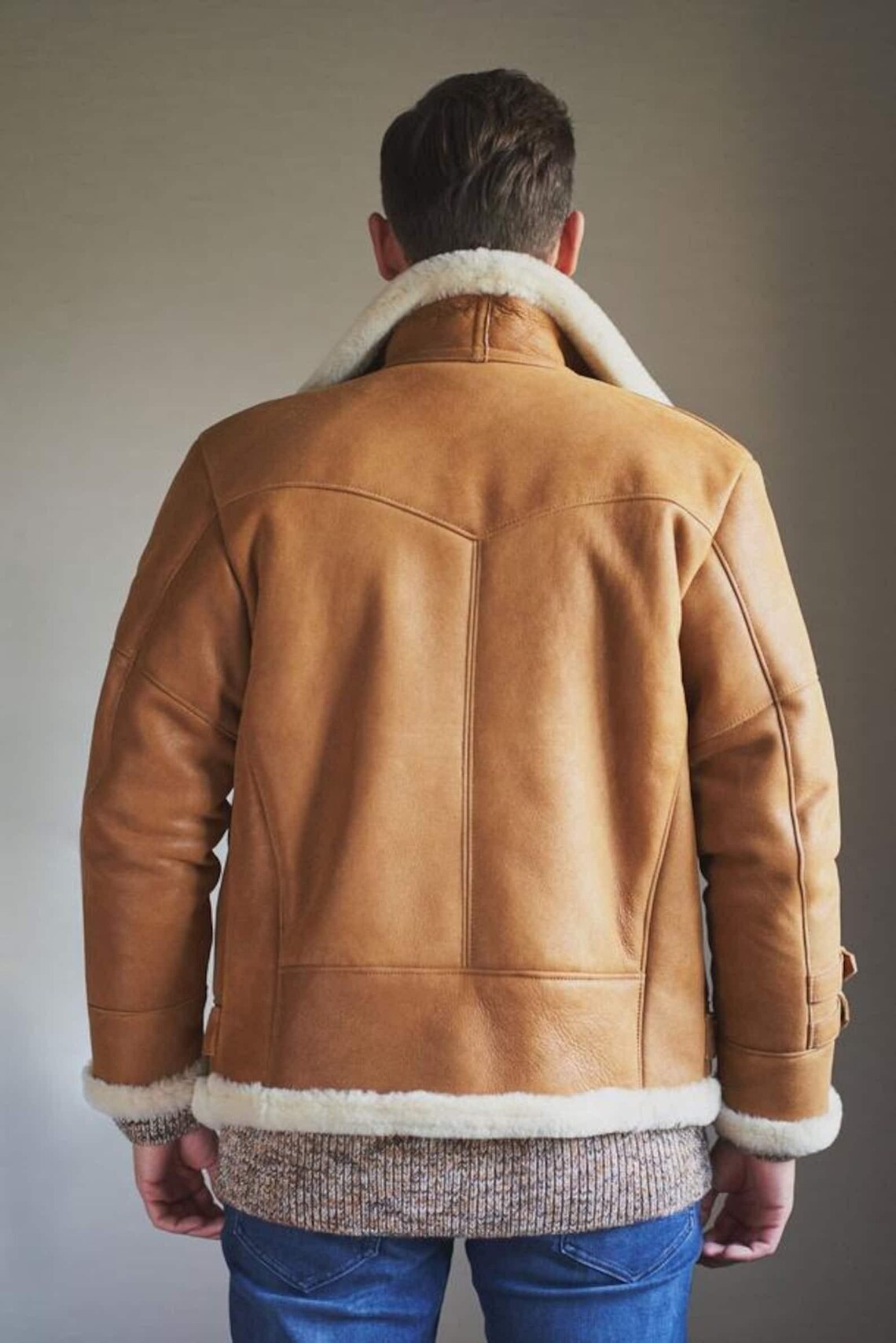 Men's Shearling Lambskin Leather Aviator Jacket: Vintage B3 Bomber Coat ...