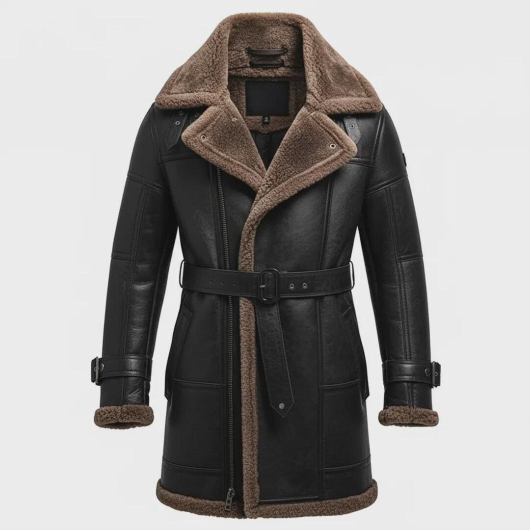 Men's Shearling Lambskin Leather Aviator Jacket: Vintage B3 Bomber Coat ...
