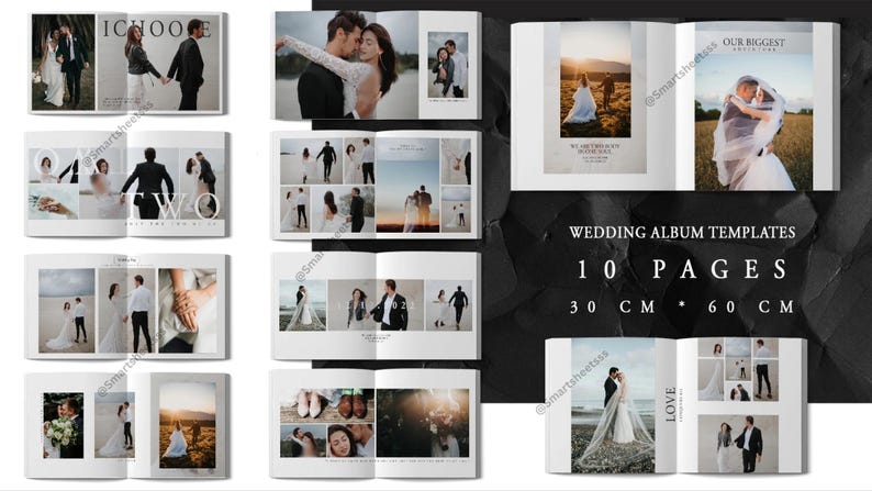 Modern Wedding Album PSD Template: Minimal White Design (30x60cm, 10 ...