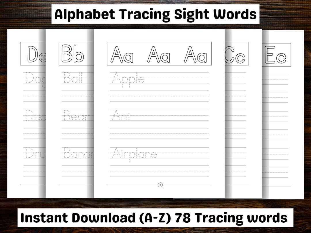 Alphabet Sight Word Tracing Worksheet | 78 Words A–Z | Upper ...