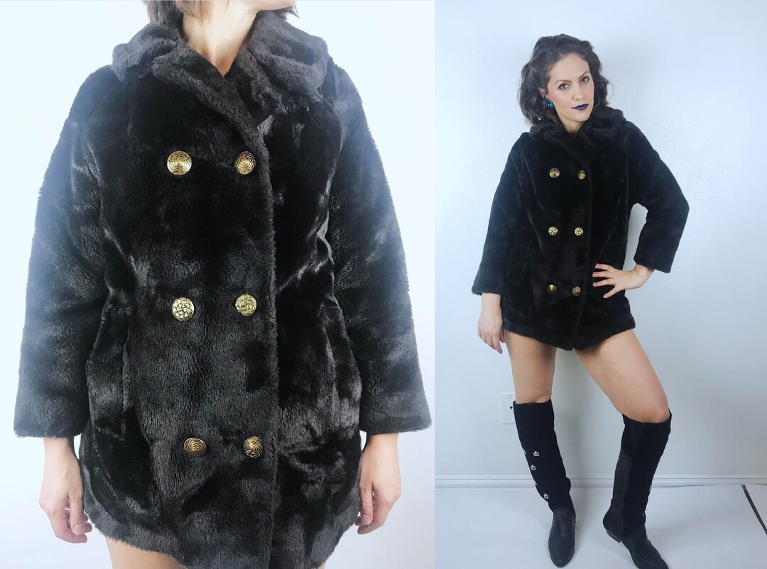 Vintage 60s Cocoa FAUX FUR Russian Princess COAT Medium Dark Brown ...