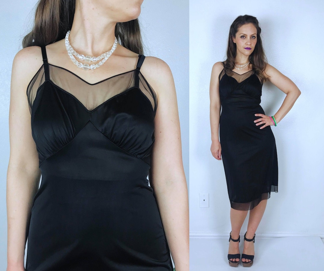 Vintage 60s Black Sheer MESH Pinup SLIP DRESS Small/34 Vanity Fair ...