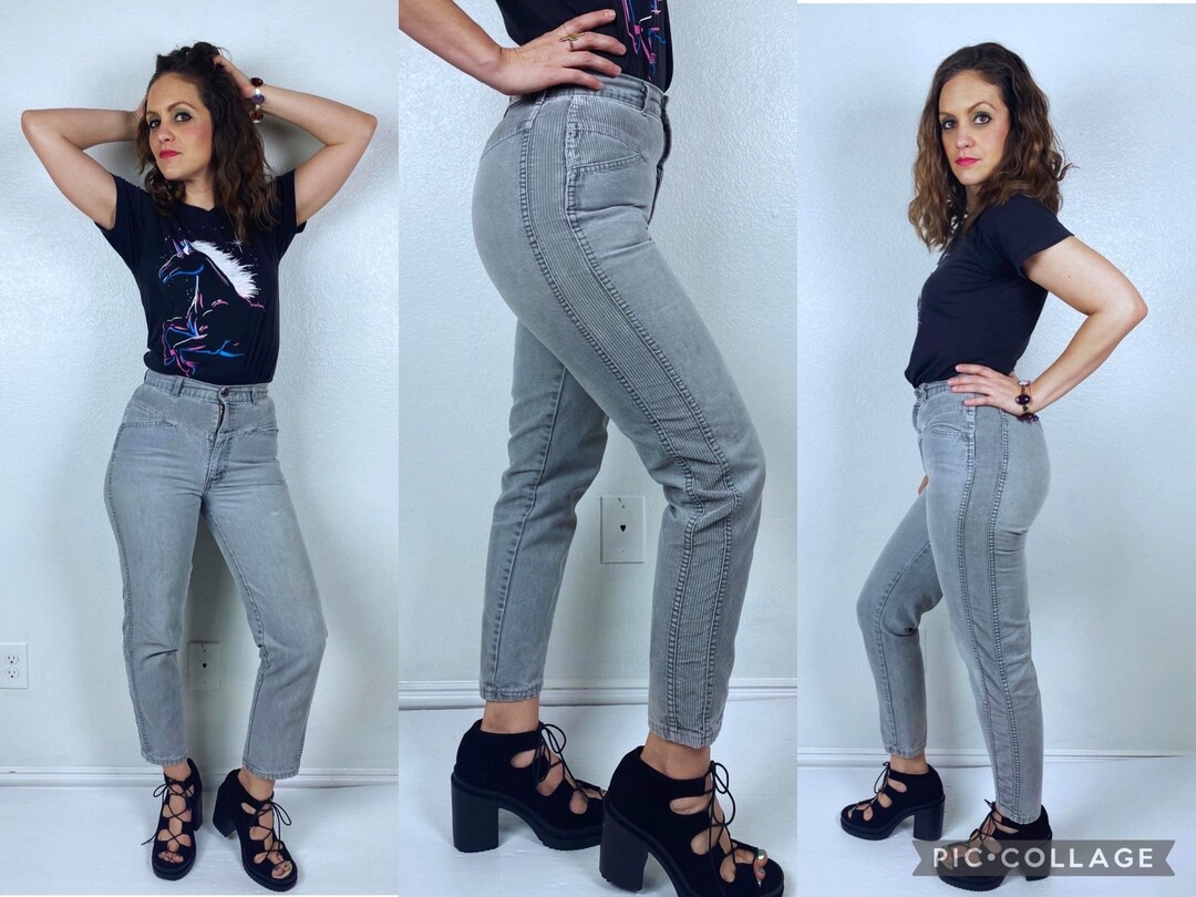 Size 27 Vintage 80s Gray CORDUROY SIDES Chevron Front JEANS Small/28 ...