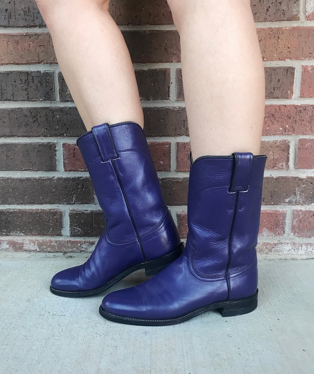 Vintage 80s Grape PURPLE Pull on ROPER BOOTS 7 Womens Cowboy Boots ...