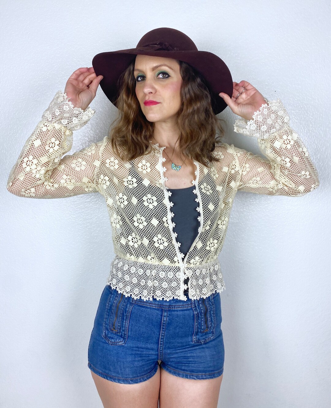 Vintage 70s Cut Out Lace FLOWER POWER JACKET Small Cottage Core Prairie ...