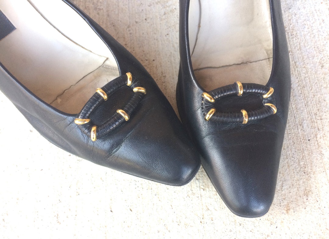Vintage 80s Black BALLY Soft Leather ITALIAN HEELS 9 Pumps Vintage ...