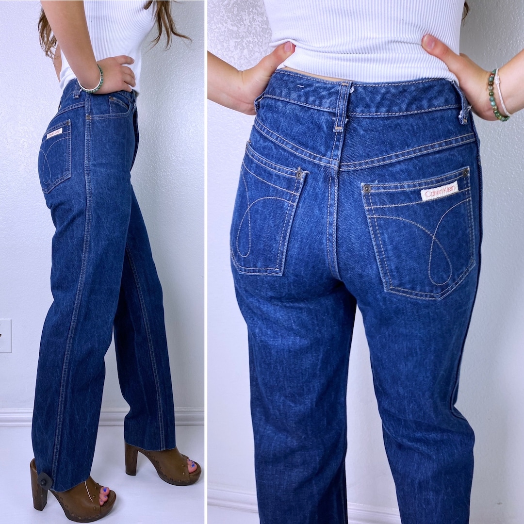 Size 26 Vintage 80s CALVIN KLEIN High Waisted JEANS Straight Leg ...